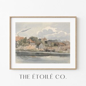 Antique Riverside Landscape Art Print, Classic Scenic Painting ...