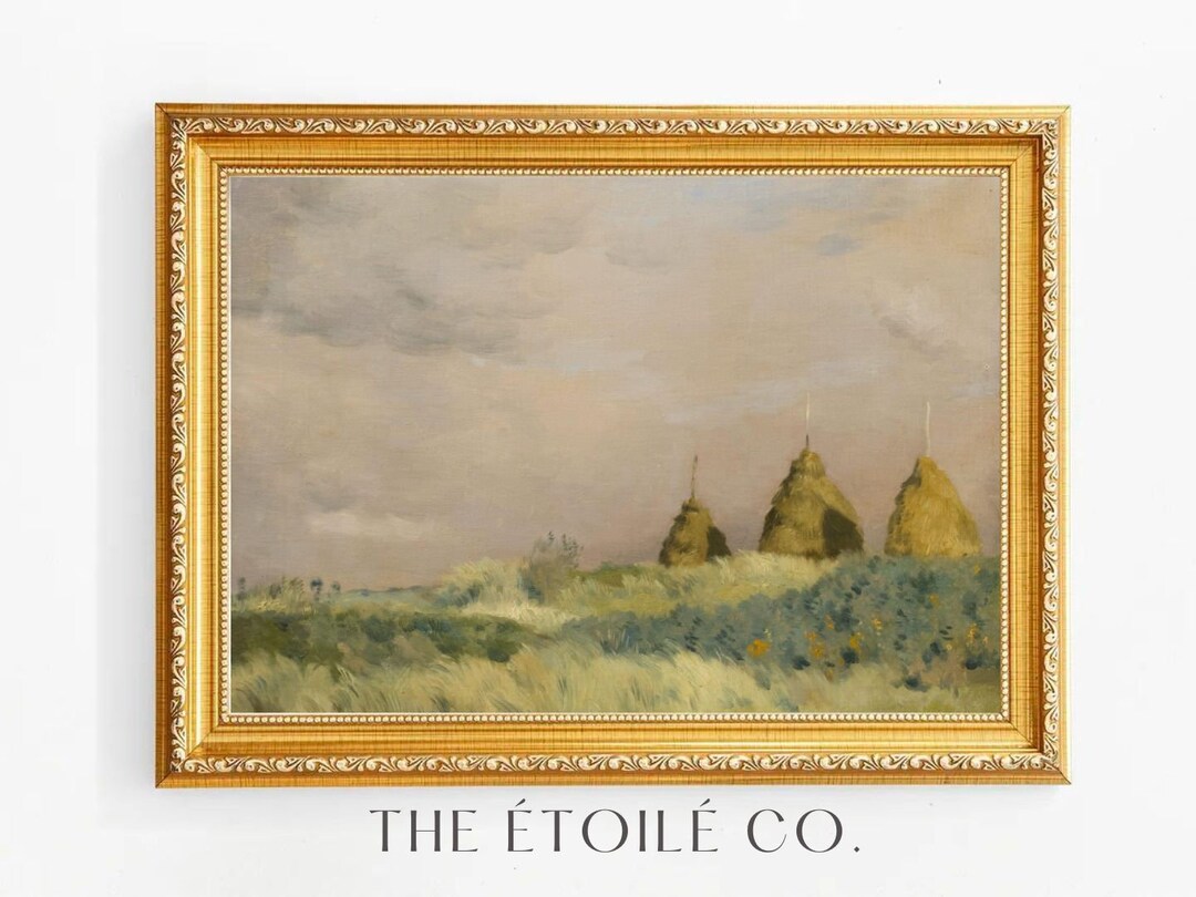 Rustic Farmhouse Wall Art, Antique Haystack Painting Print, Countryside ...
