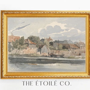 Antique Riverside Landscape Art Print, Classic Scenic Painting ...