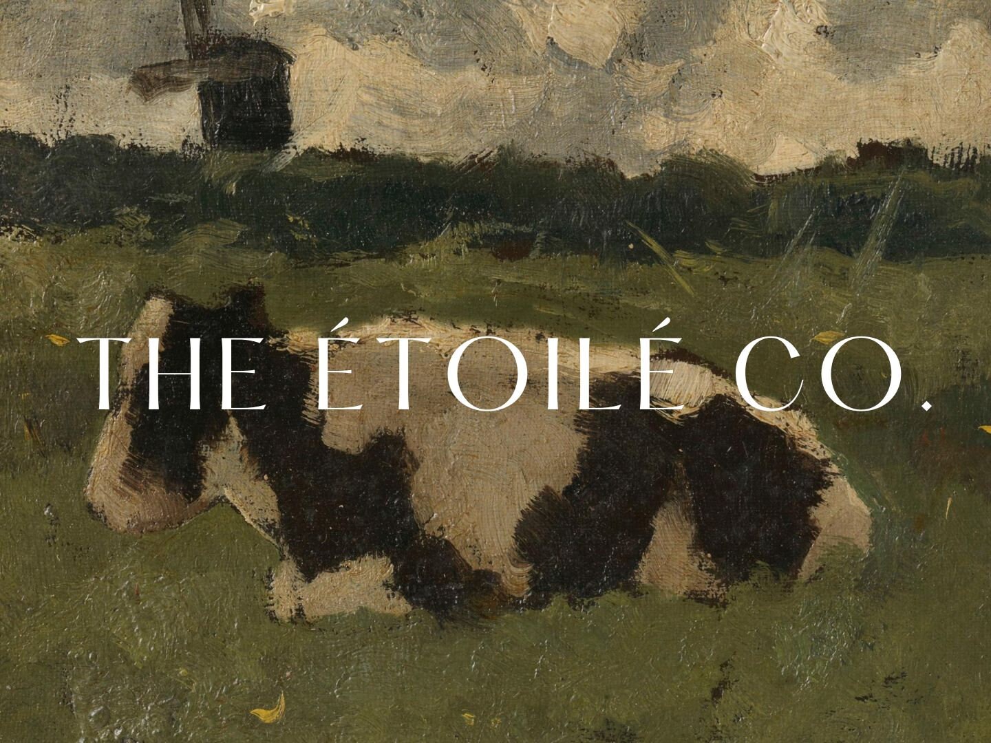 Rustic Antique Cow Field Painting Print, Traditional Wall Art, Old ...