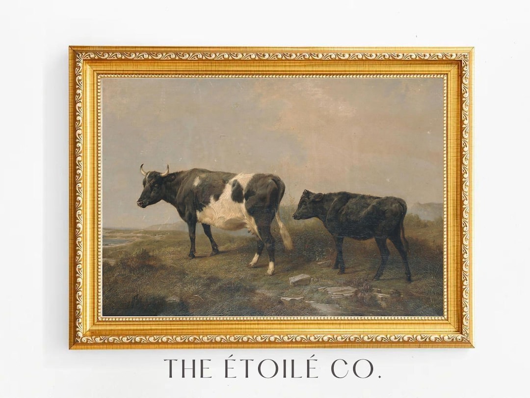 Antique Cow Painting Print, Vintage Artwork, Farmhouse Decor, Animal ...
