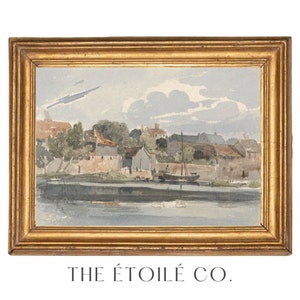 Antique Riverside Landscape Art Print, Classic Scenic Painting ...