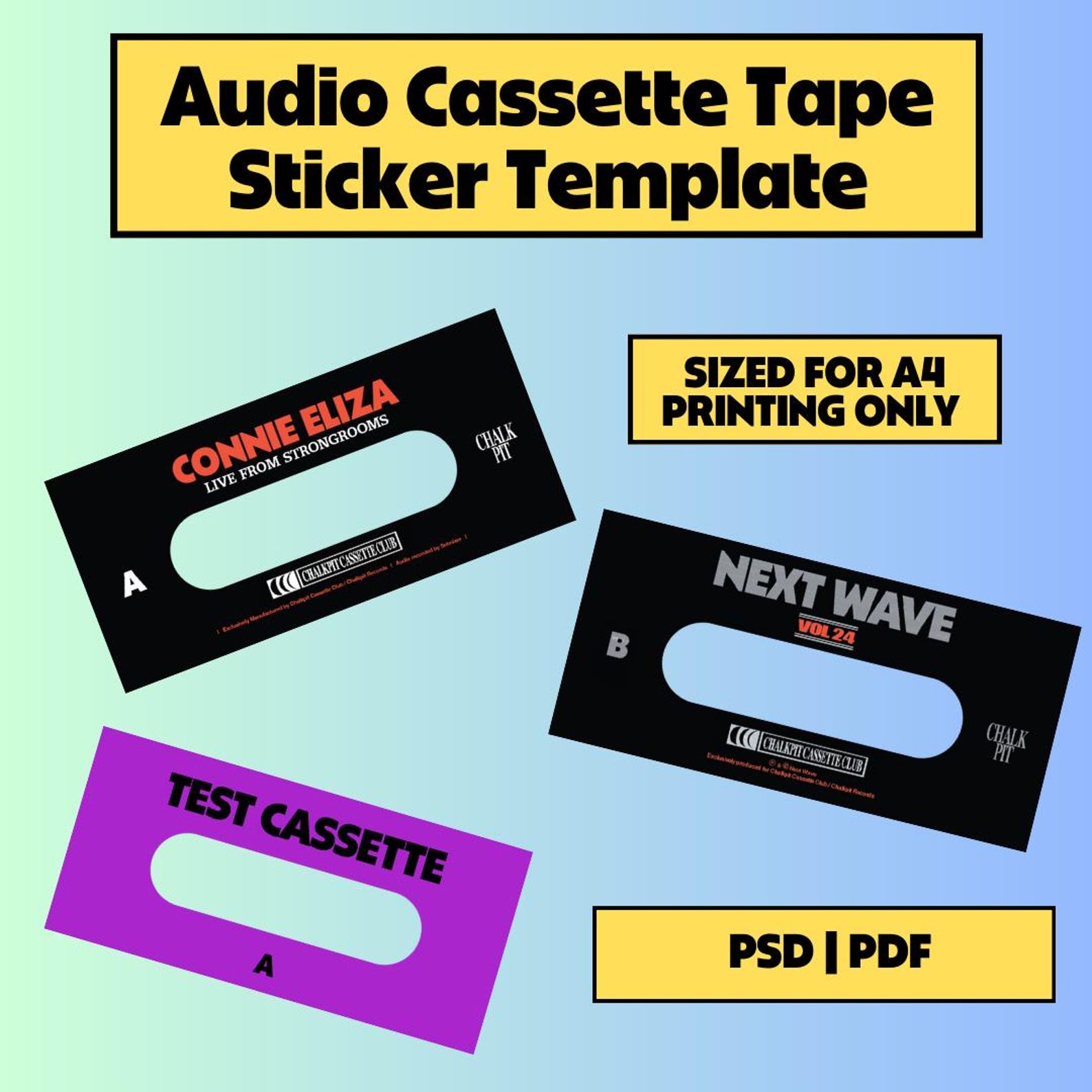 Cassette Tape Sticker Template | DIY Mixtape Design (A4 Paper) (PDF) - Etsy