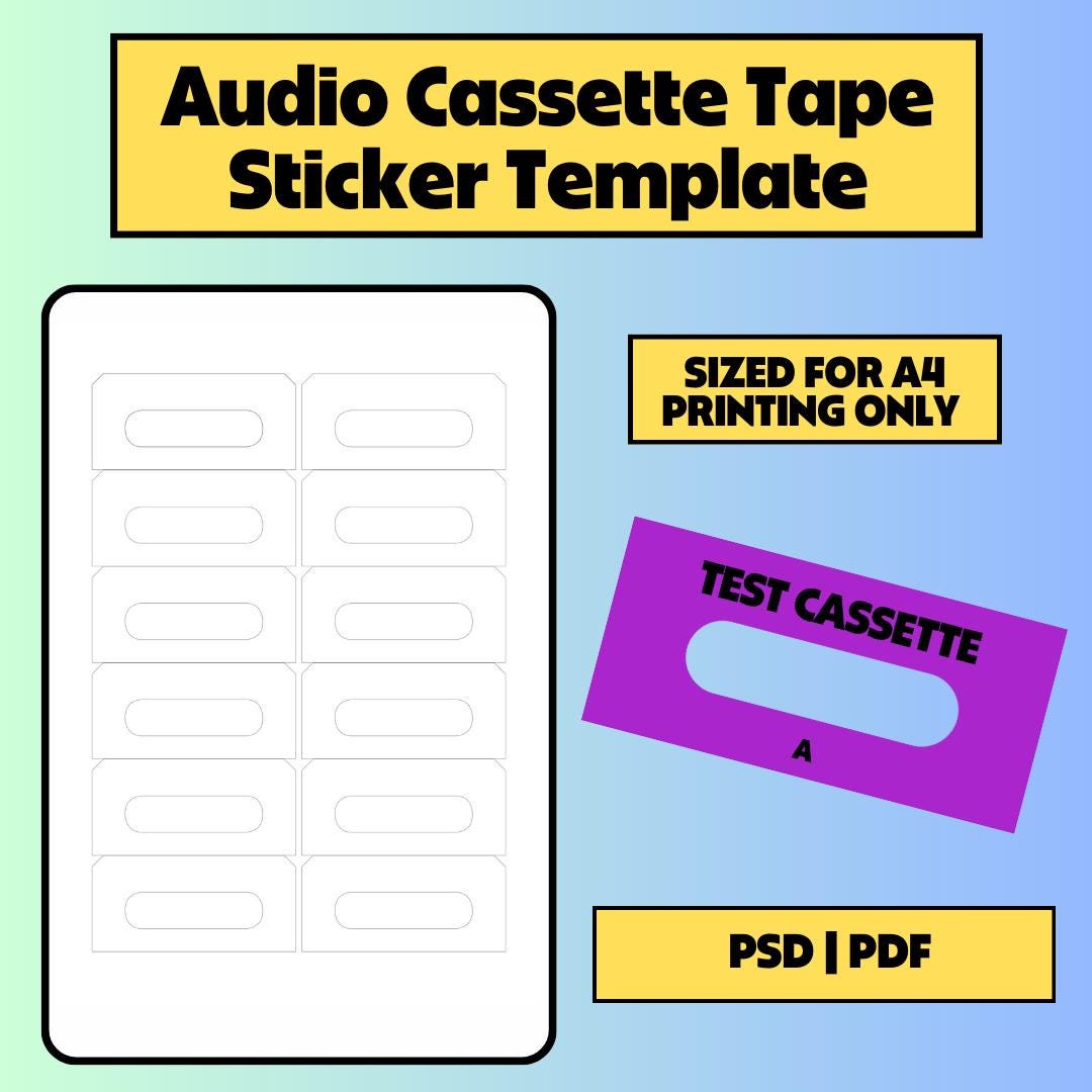 Cassette Tape Sticker Template | DIY Mixtape Design (A4 Paper) (PDF) - Etsy