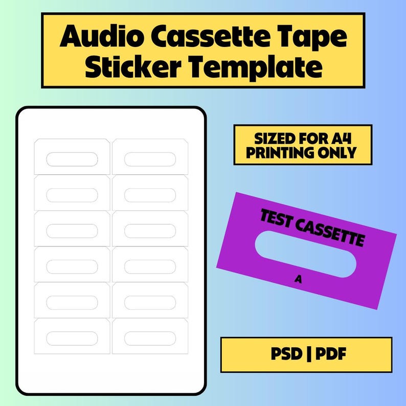 Cassette Tape Sticker Template for DIY Design and Printing | Create ...