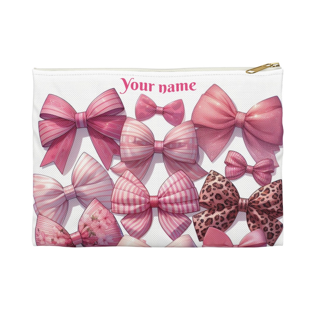 Personalize Name Pink Bow Accessory Pouch, Coquette Style Bags, Perfect ...