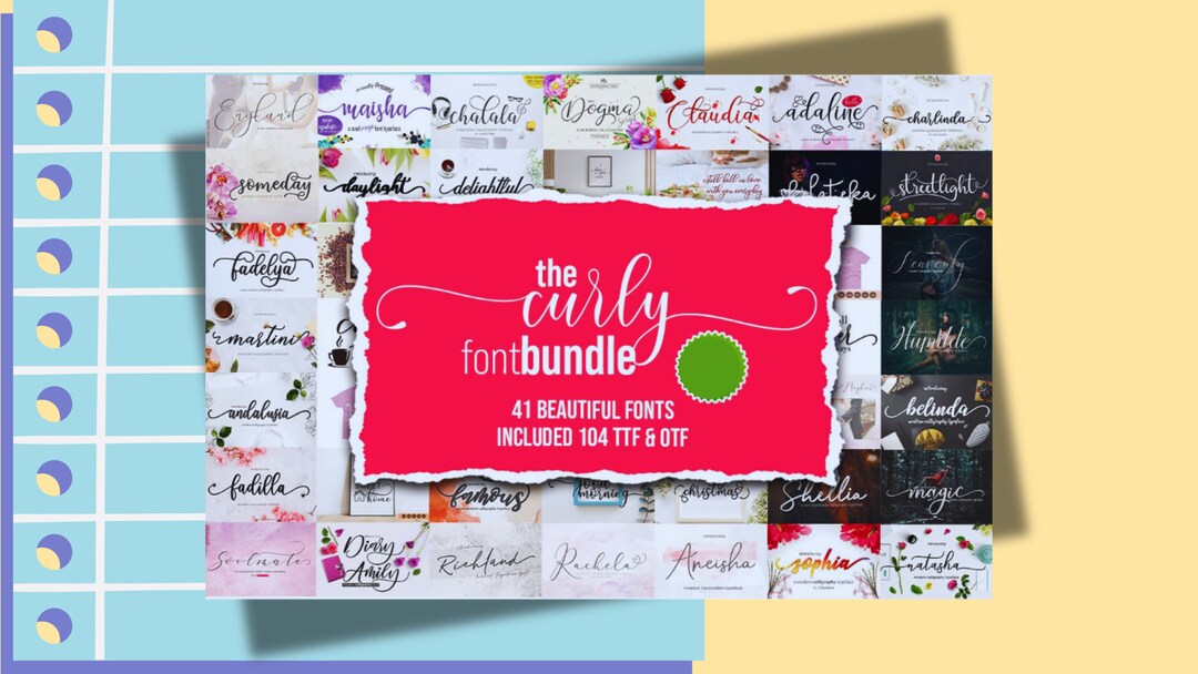 The Curly Font Bundle Instant Digital Download procreate Prints Vintage ...