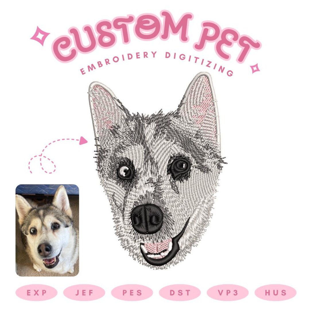 Custom Dog Portrait Embroidery Pattern, Custom Pet Embroidery Design ...