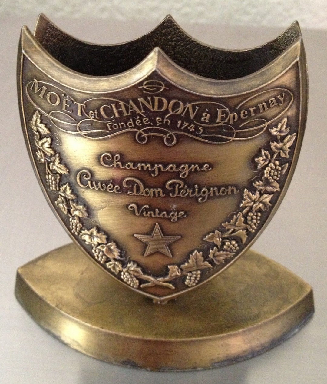 Dom Perignon Champagne Bronze Shield Menu Letter Holder Paperweight ...