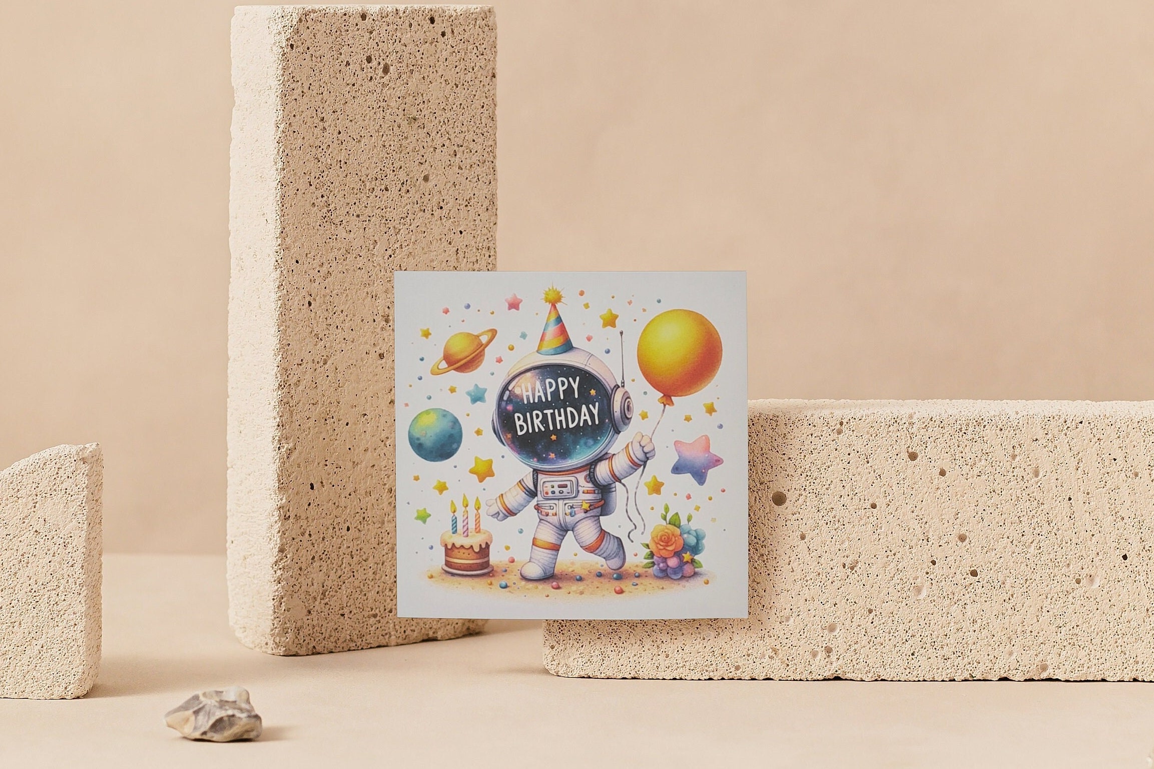 Happy Birthday Card, Happy Birthday, Astronaut Theme Card, Cosmonaut ...