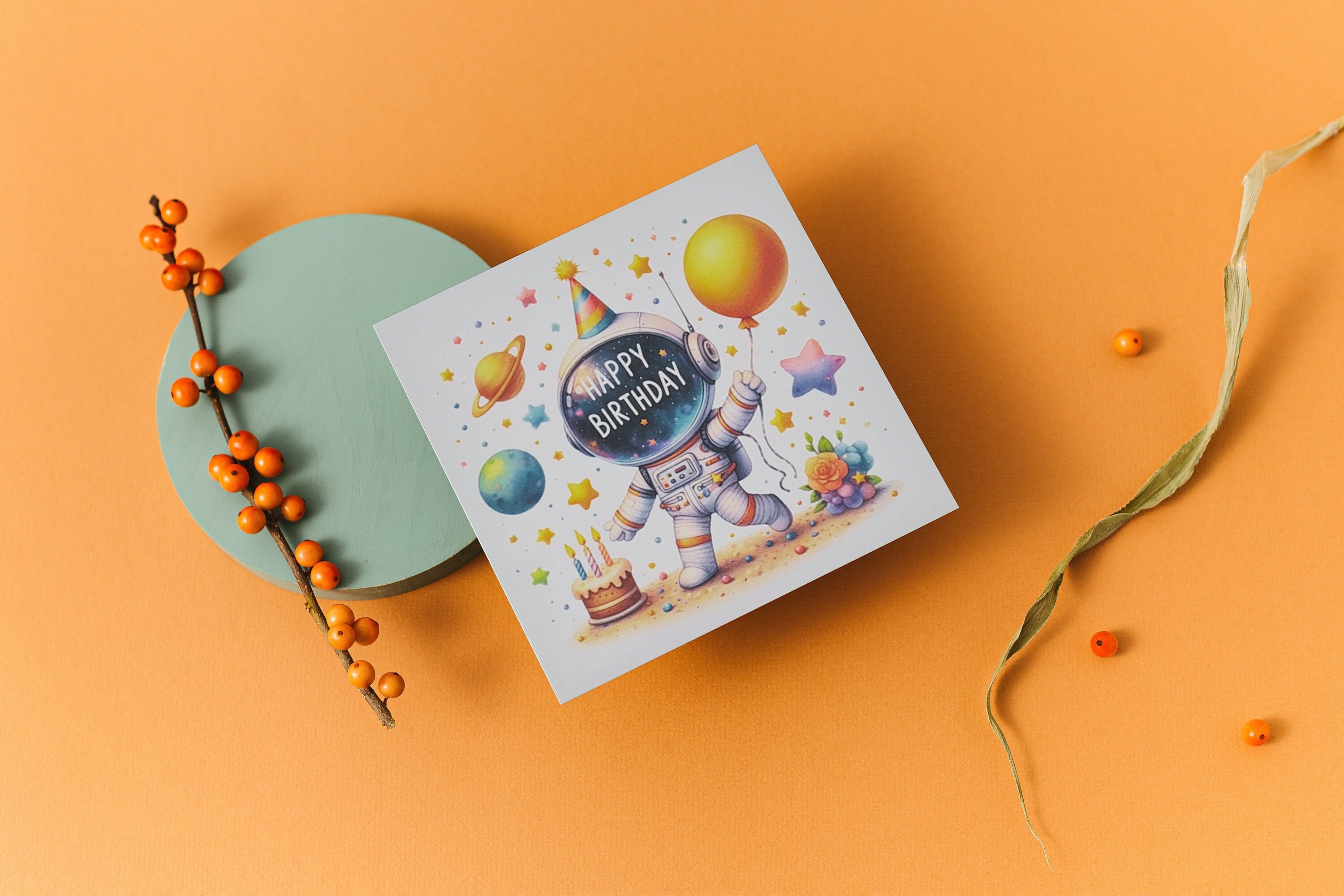 Happy Birthday Card, Happy Birthday, Astronaut Theme Card, Cosmonaut ...