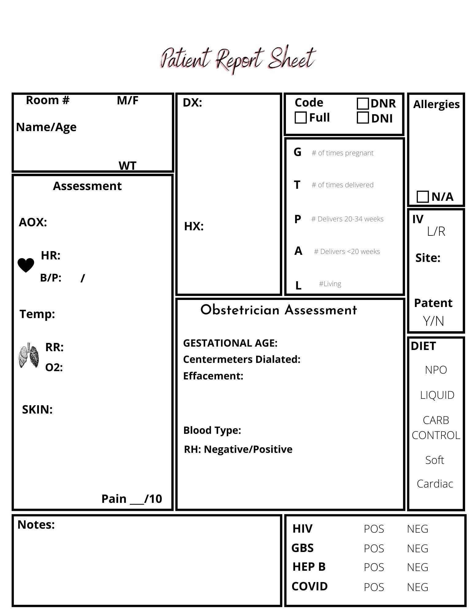 Ob/med Surg Patient Report Sheet - Etsy