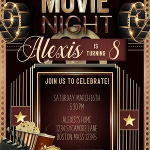 Editable Movie Night Watch Party, Birthday Invitation, Hollywood Vip ...