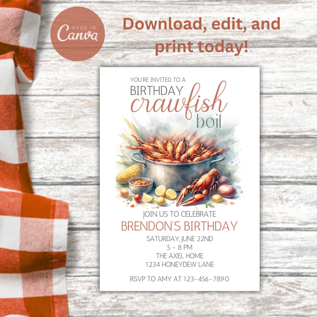 Editable Birthday Crawfish Boil Party Invitation, Backyard Cookout ...