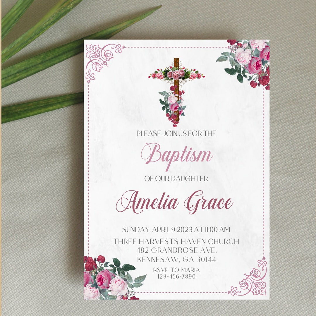 Editable Baptism Invitation, Editable, Printable, Floral Baptism Invite ...