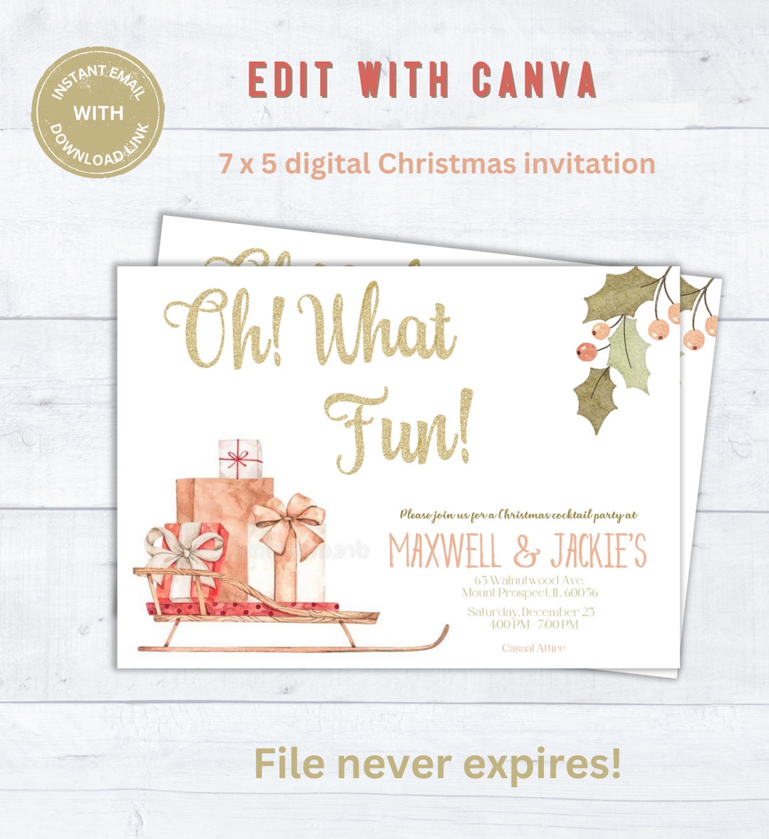 Editable Oh What Fun Christmas Party Invitation Digital Template ...