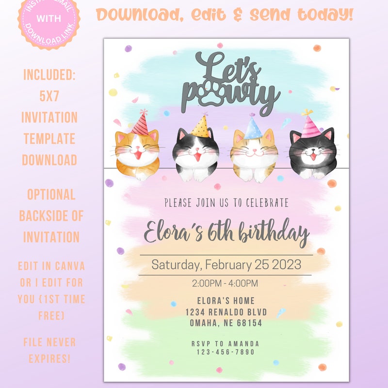 Cat Invitation - Etsy