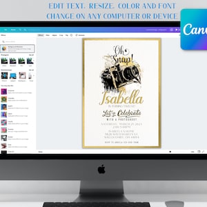 Editable Oh Snap Photoshoot Birthday Invitation, Photography Invite ...