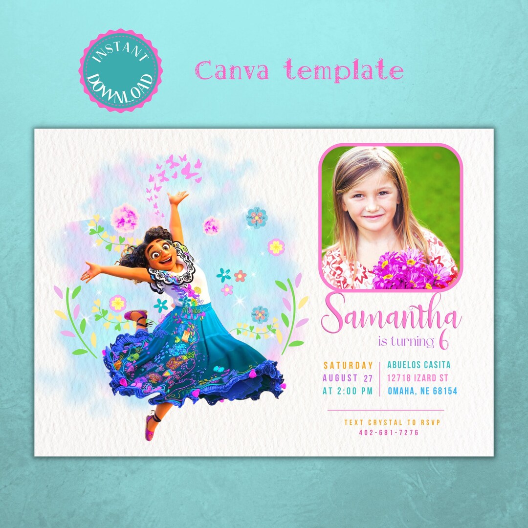 Mirabel Encanto Birthday Party Invitation With Photo, Digital Download ...