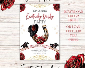 Kentucky Derby Party Invitation, Run for the Roses, Derby Party ...