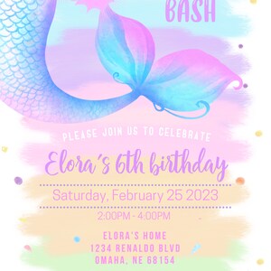 Editable Rainbow Mermaid Birthday Invitation, Mermaid Invite, Under the ...