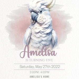 Editable Cockatoo Birthday Invitation, Minimalist Boho Bird Theme ...