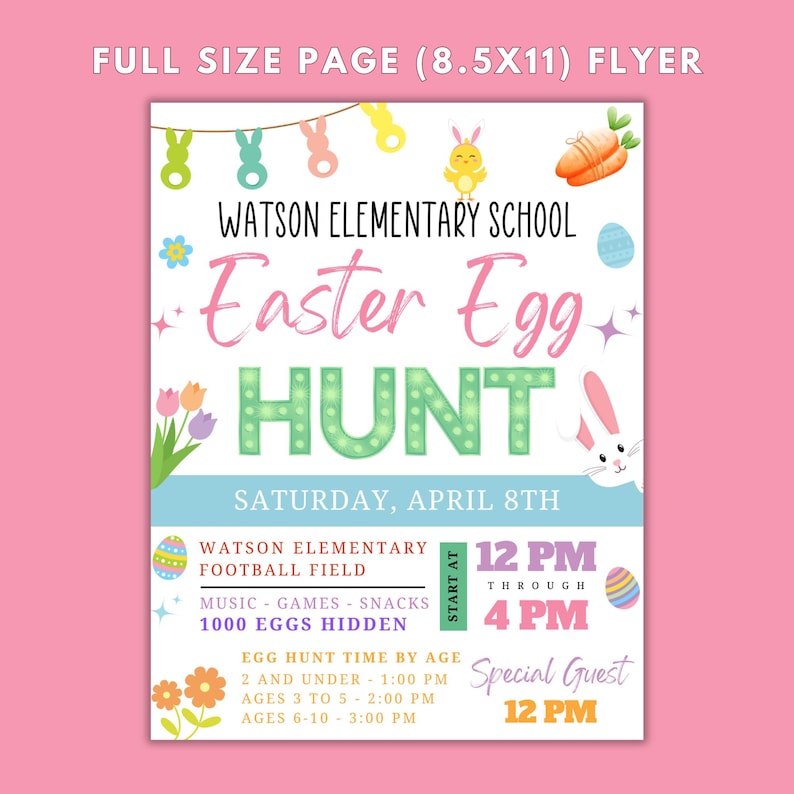 Easter Egg Hunt Flyer Canva Template { Printable School or Church ...