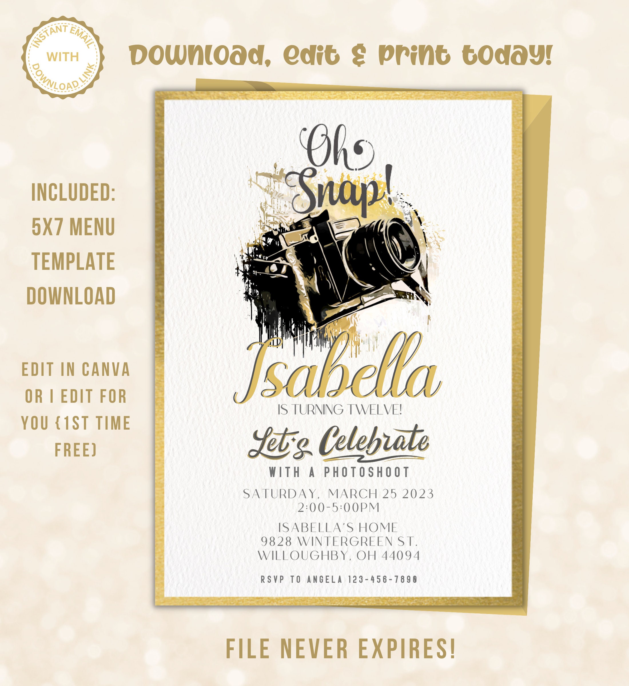 Editable Oh Snap Photoshoot Birthday Invitation, Photography Invite ...