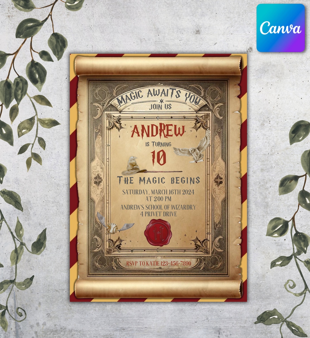 Editable Wizard Party Birthday Invitation, Witch Magical Invite Instant ...