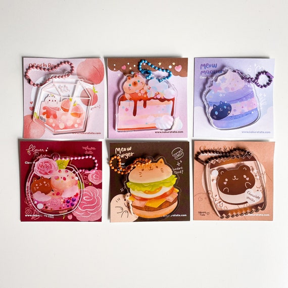 6 Styles Cute Kawaii Clear Acrylic Keychains - Etsy