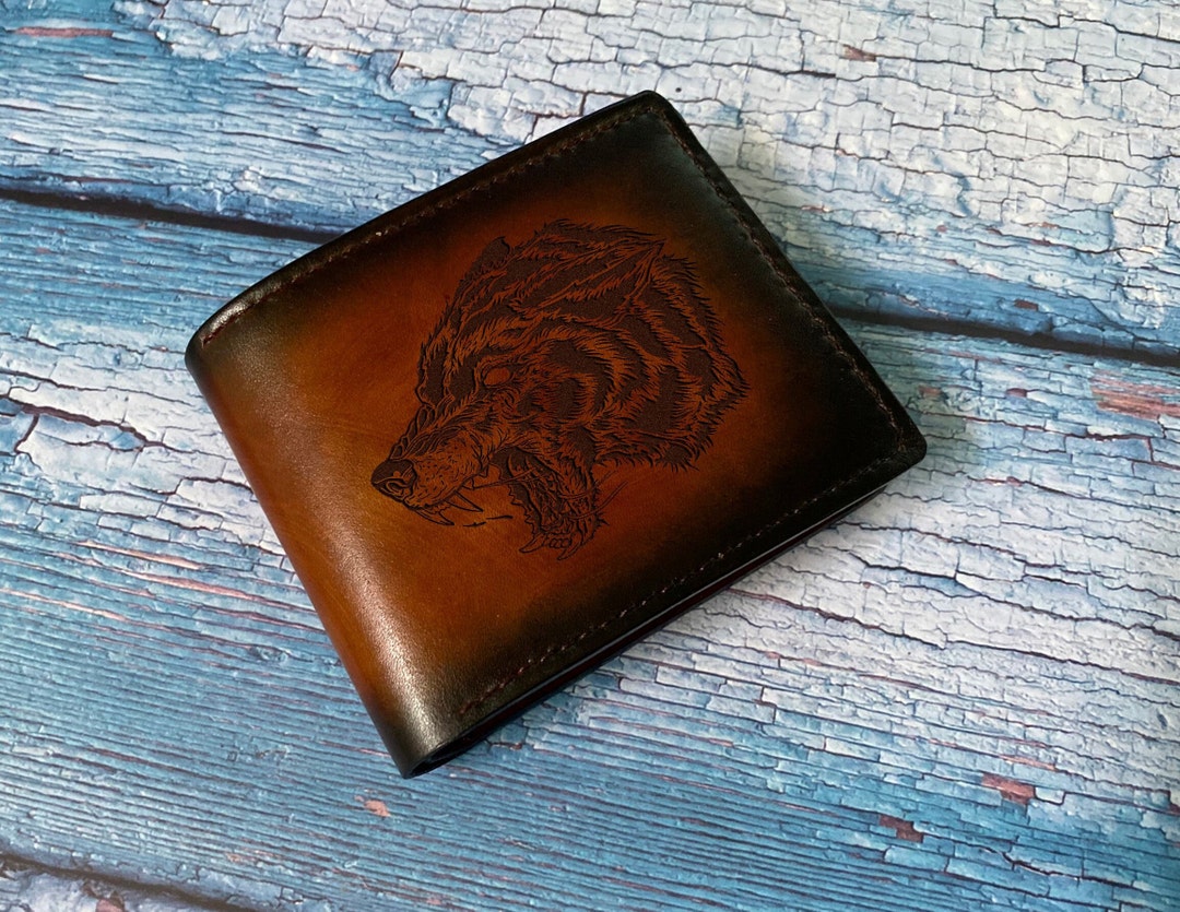 Patina Dying Dire Wolf Leather Men Wallet Wild Wolf Drawing - Etsy