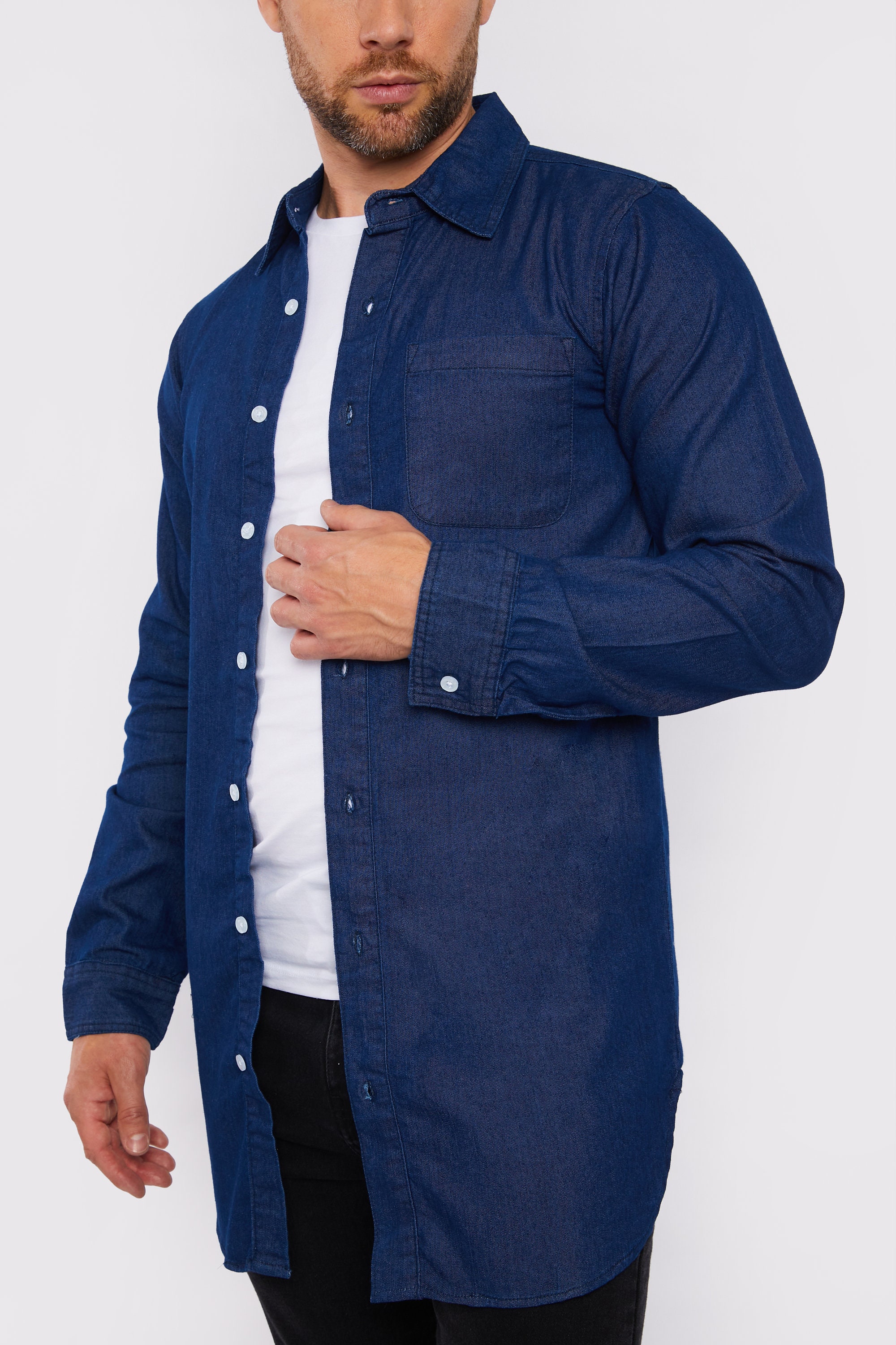 Slim Fit Longline Denim Shirt - Dark Blue Cotton Summer Shirt - Etsy