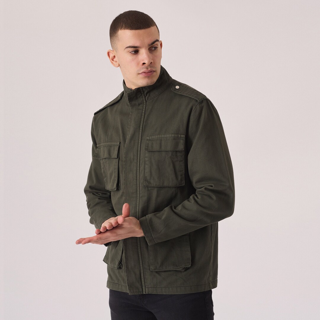 Military Jacket Denim Green Military Style Jacket Men - Etsy