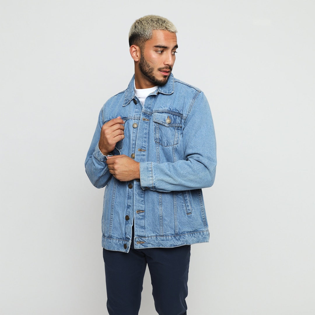 Fashionable Men's Denim Jacket Light Blue Jeans Jacket - Etsy