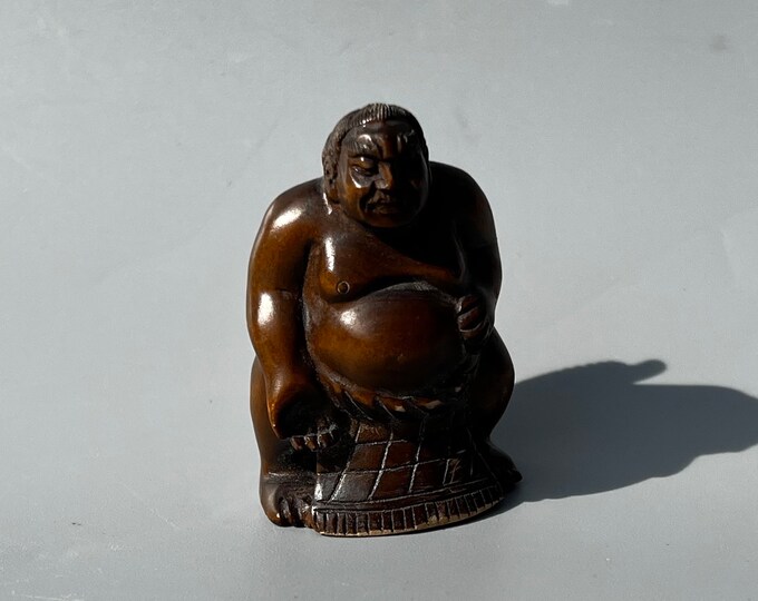 Vintage Carved Wood Sumo Netsuke - Etsy