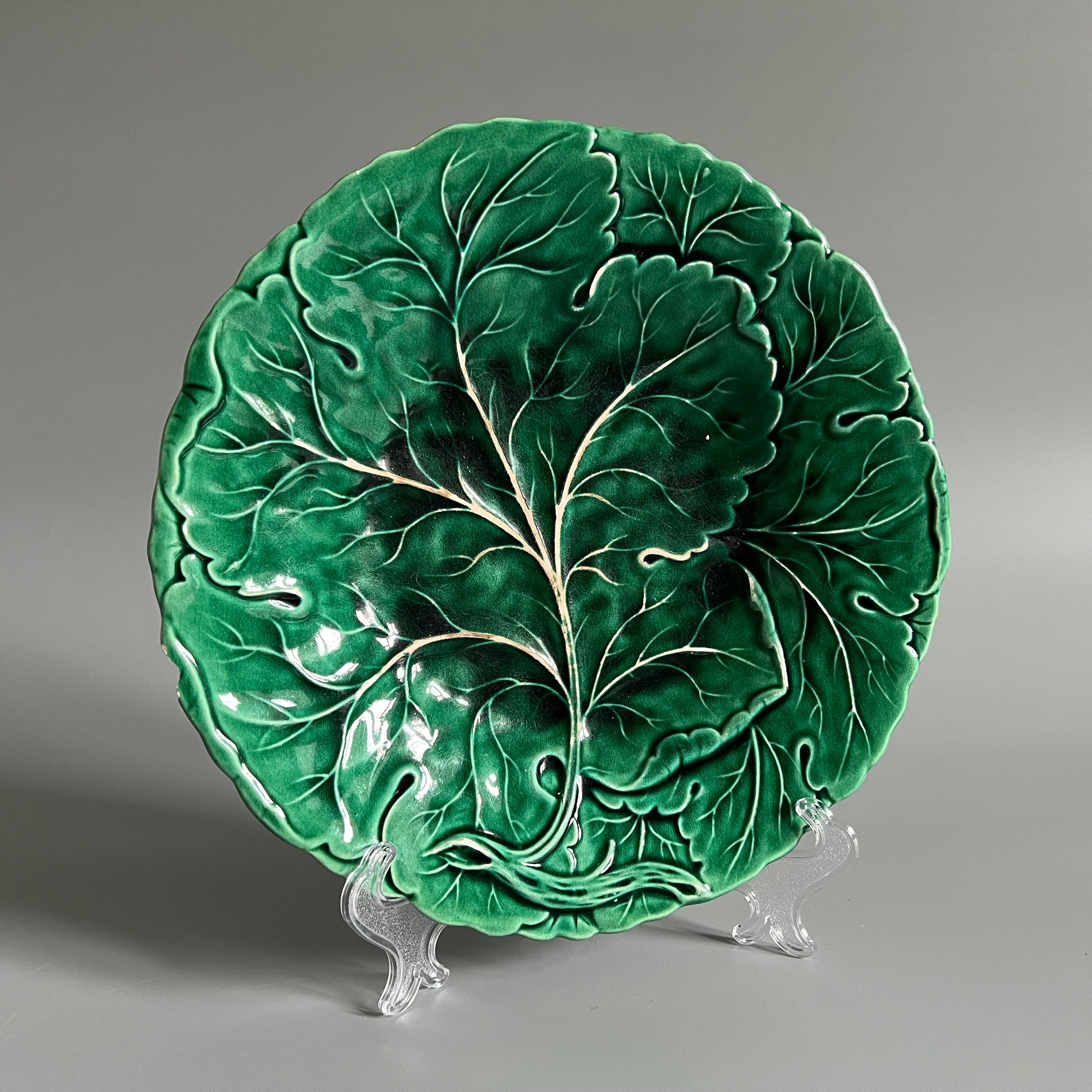 Antique Majolica Plate Green Cabbage Ware - Etsy