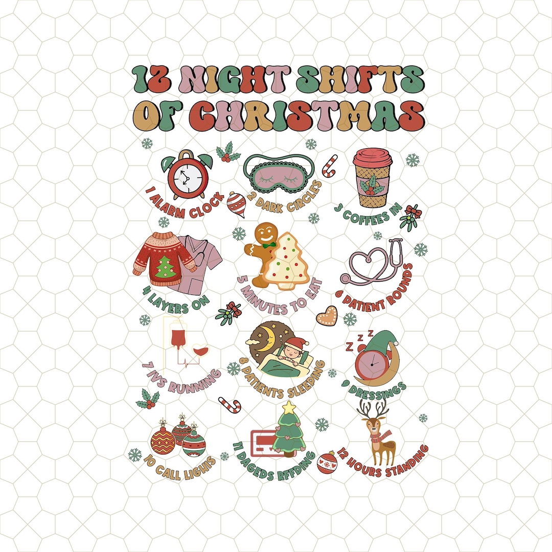 Night Shift Nurse Christmas Png, 12 Night Shifts of Christmas Png ...