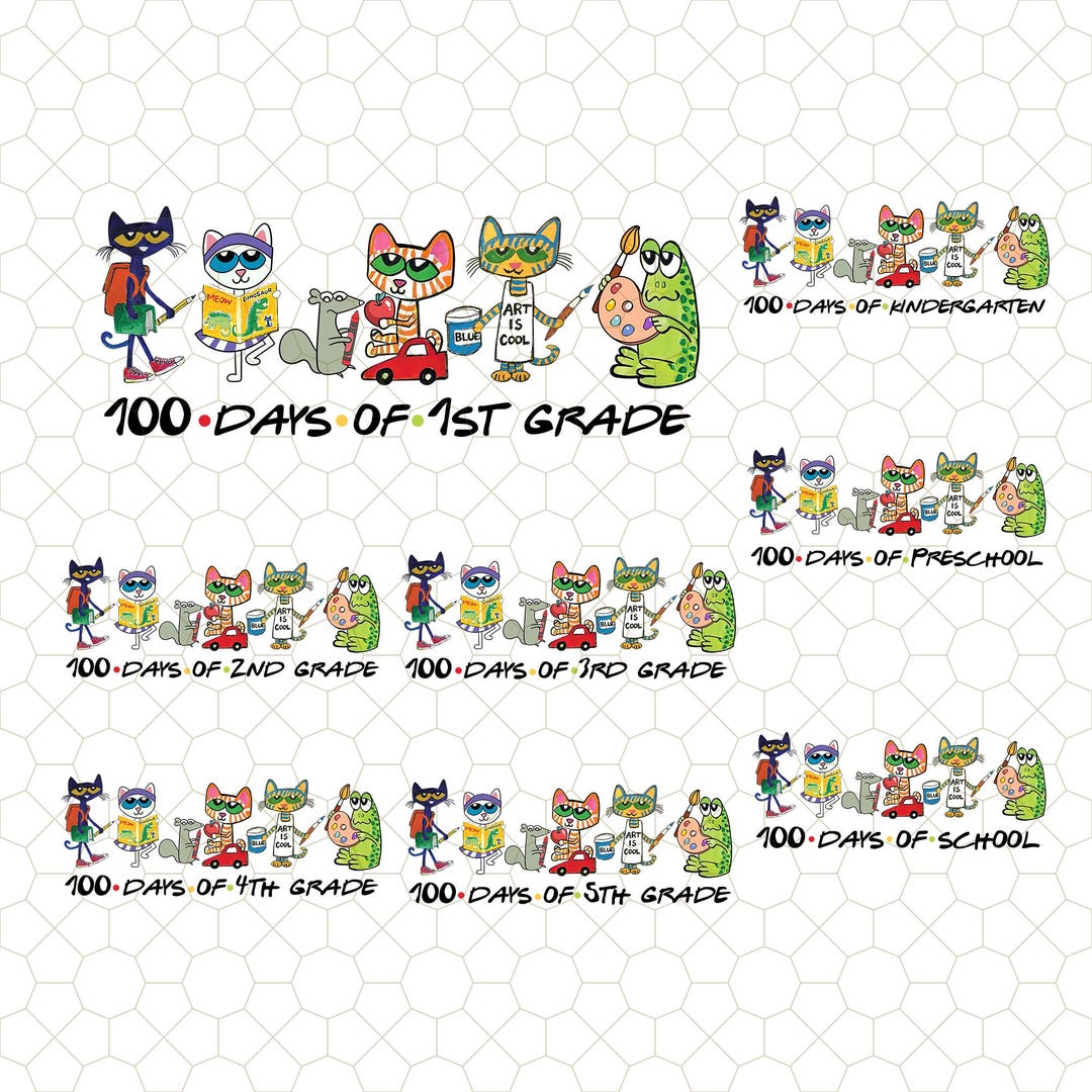 8 Pete the Cat Friends 100 Days of School Bundle Png, the Pete Cat Png ...