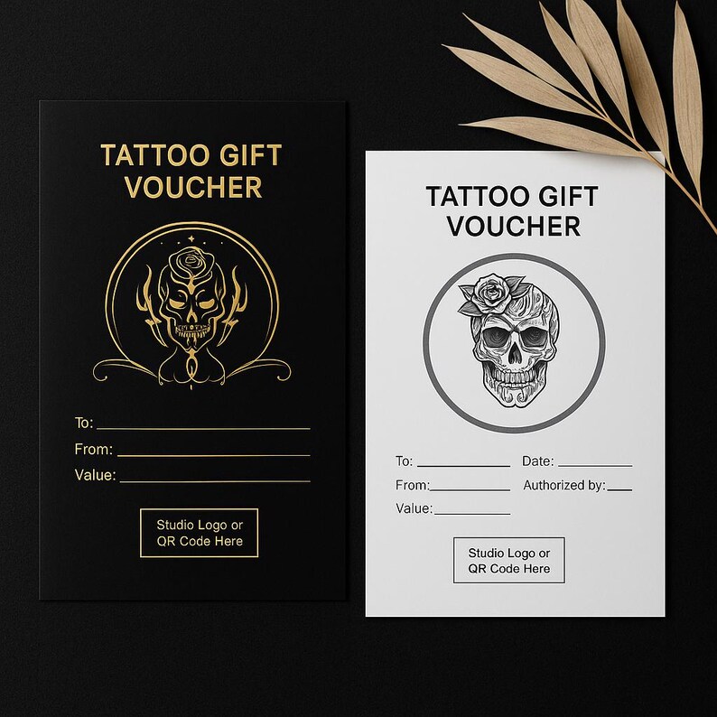 Tattoo Gift Voucher Template Bundle (2 Designs – Black & White Editions ...