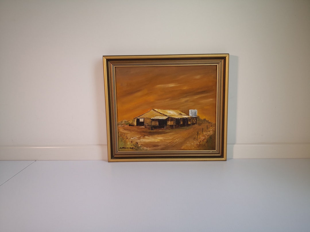 Country Homestead Painting on Canvas Board in Beautiful Golden Frame ...