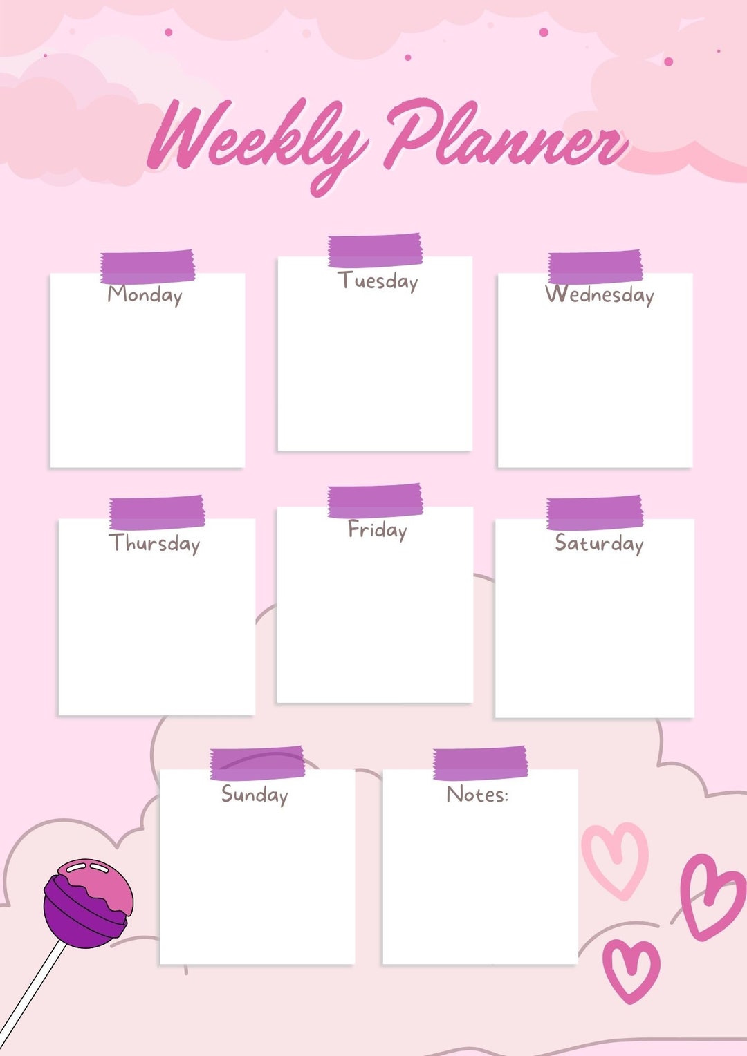 Cute Digital Weekly Planner, Instant Digital Download, Printable ...