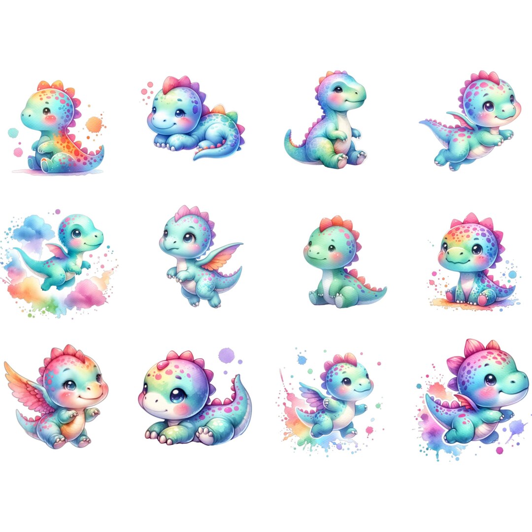 Cute Watercolor Baby Dinosaur Clipart Bundle, Colorful Nursey Digital ...