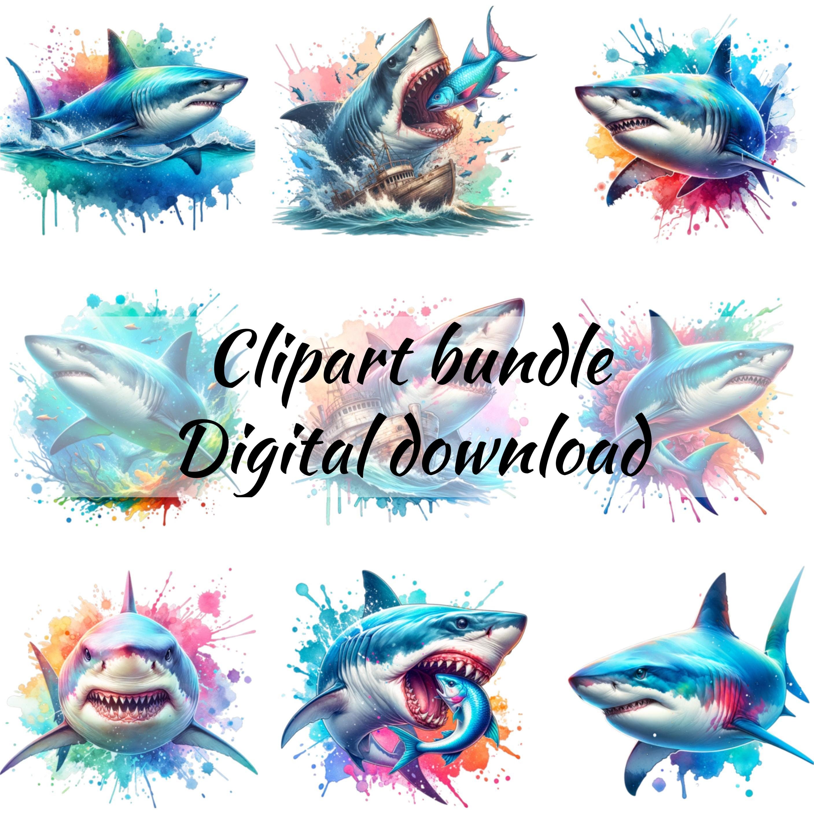 Watercolor Shark Clipart Instant Download PNG - Etsy
