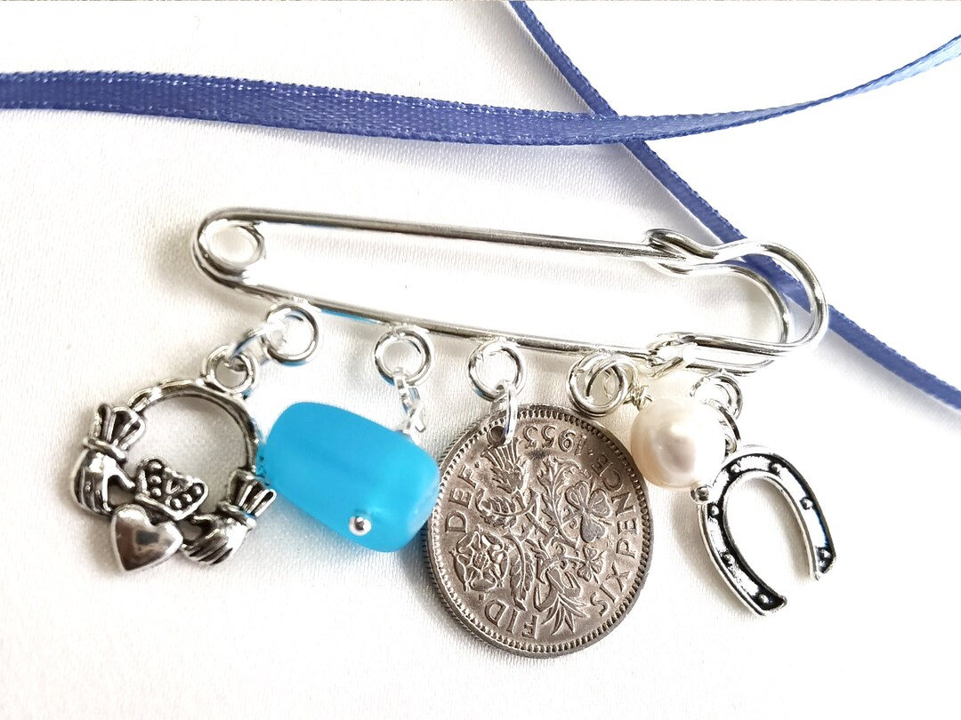 Bridal Charm Pin: Sixpence, Claddagh, Sea Glass, Pearl - Something Old ...