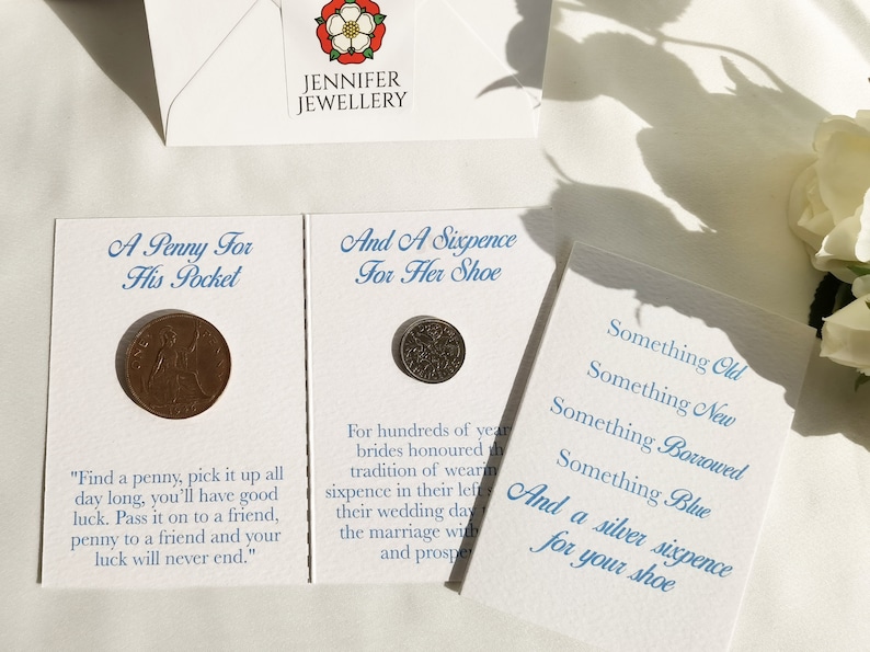 Bride Wedding Coins on Card English Lucky Bride and Groom, Penny for ...