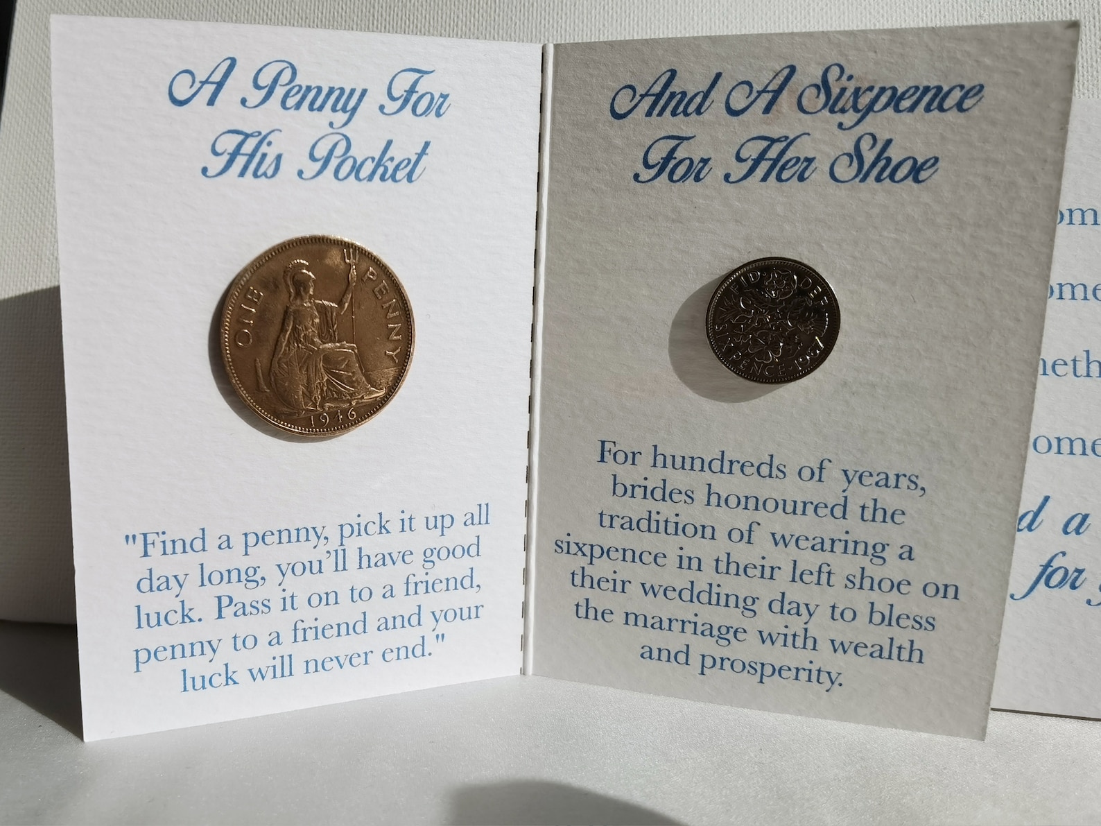 Bride Wedding Coins on Card English Lucky Bride and Groom, Penny for ...