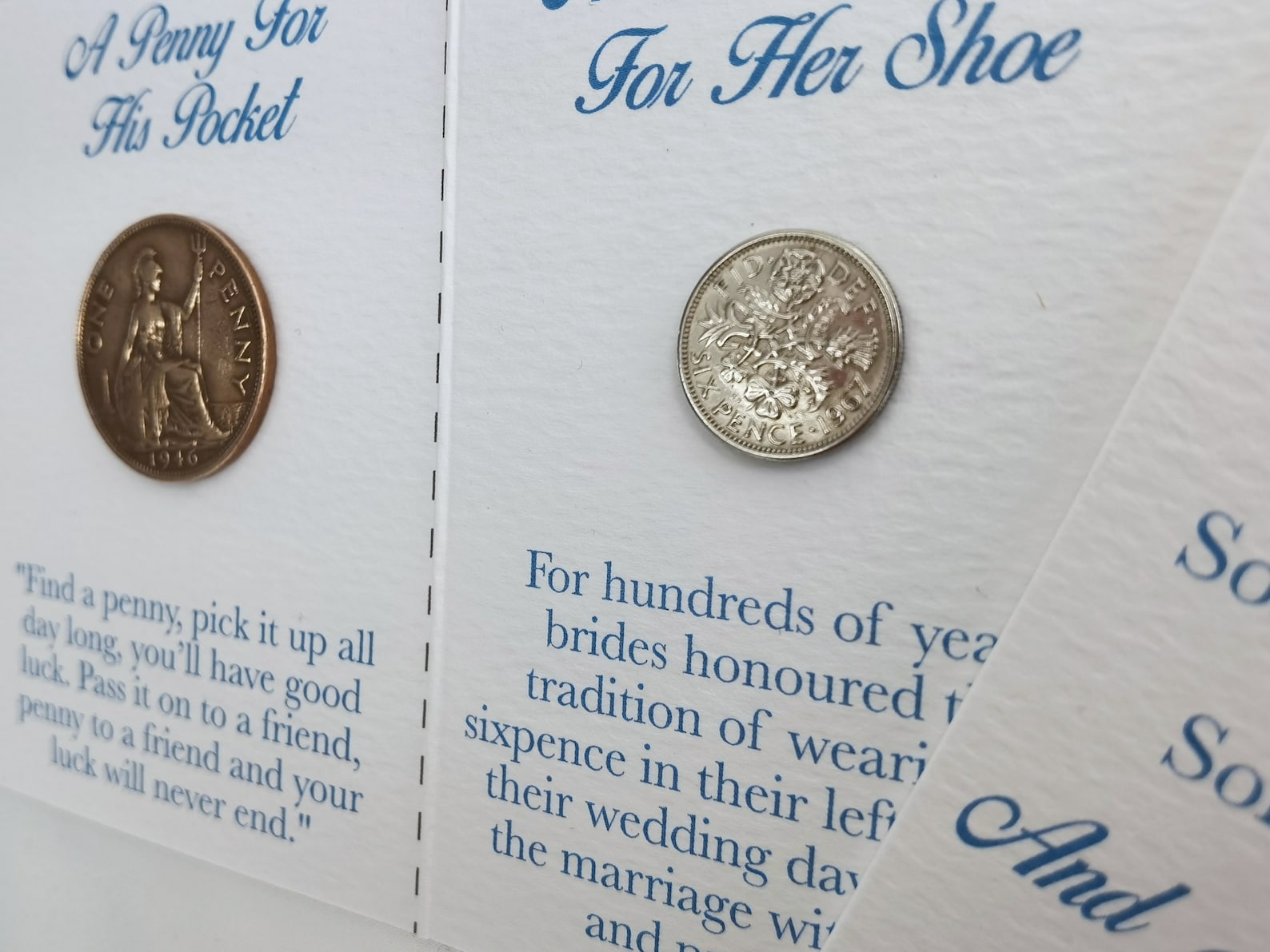 Bride Wedding Coins on Card English Lucky Bride and Groom, Penny for ...