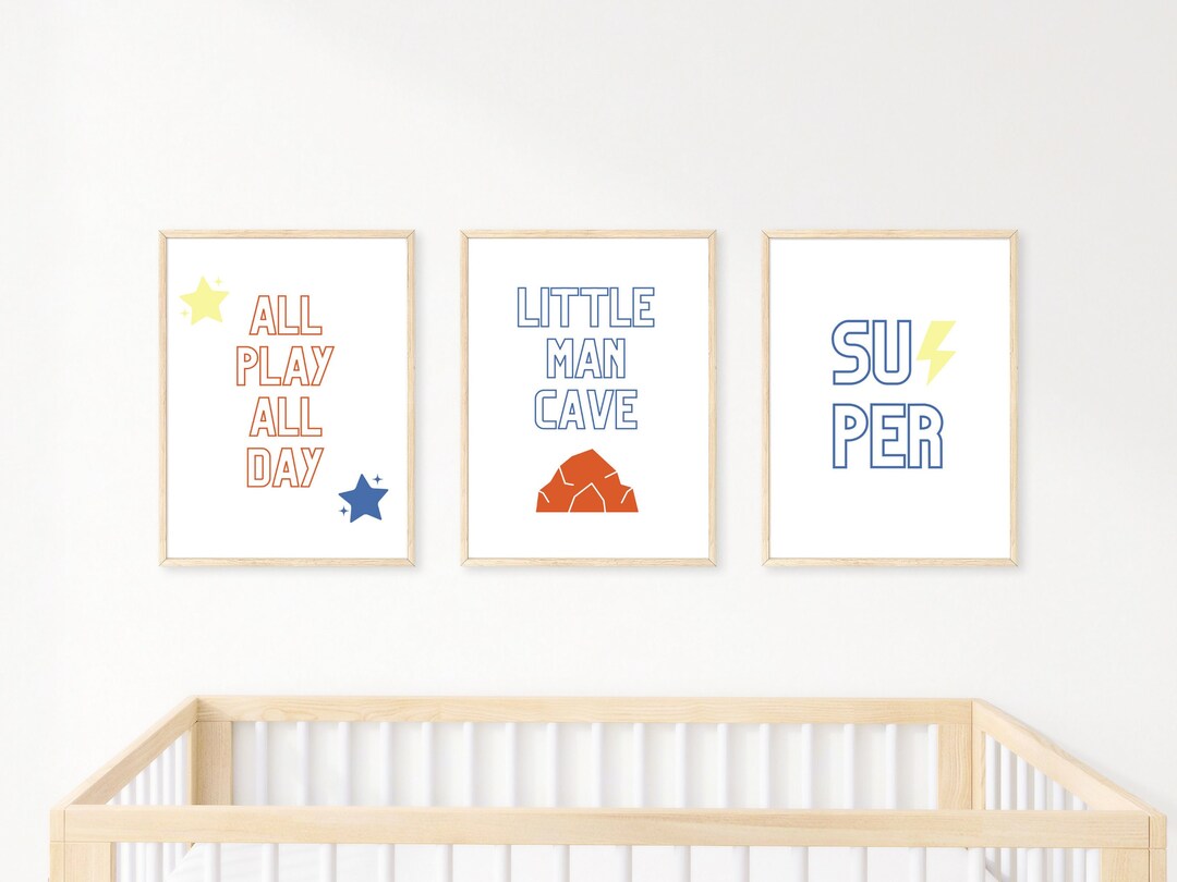 Baby Boy Nursery Decor, Set of 3 Unframed Poster Prints, Little Man ...