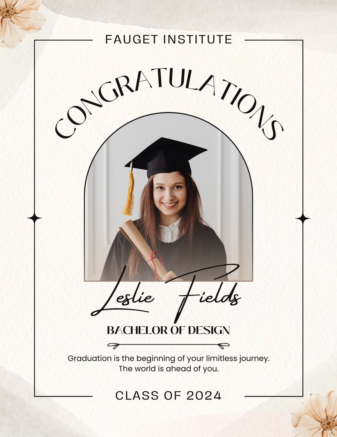 Beige Floral Minimal Graduation Party Invite - Etsy