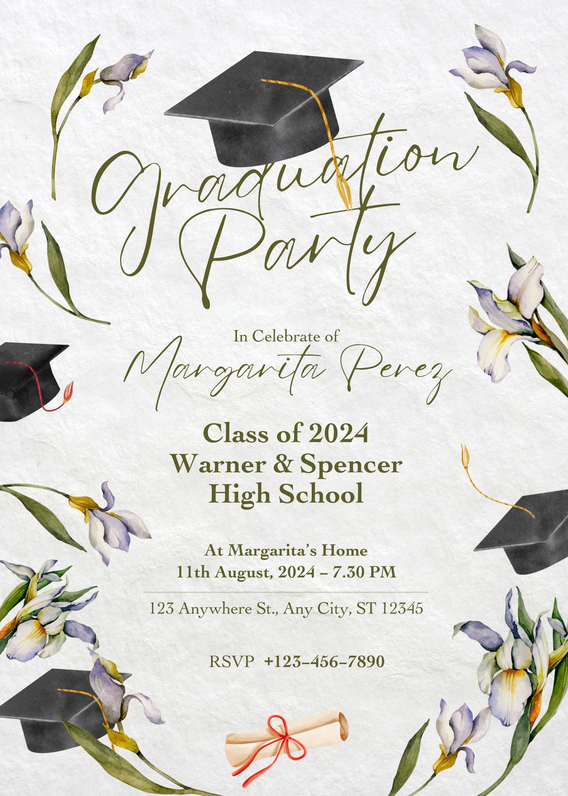 White Florals Graduation Party Invite - Etsy